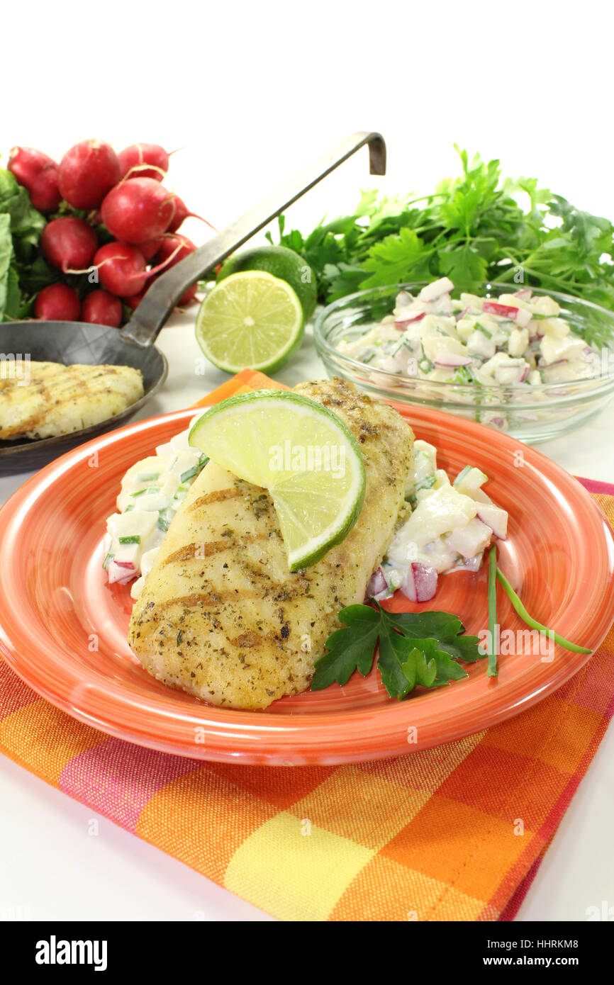 fish, delicacy, pike, fillet, hake, herbs, fish, plate, vegetable, lime ...