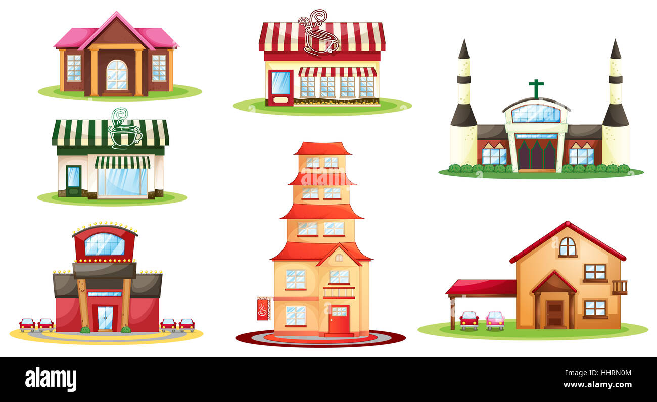 comic, illustration, cartoon, cafe, restaurant, house, building, church ...