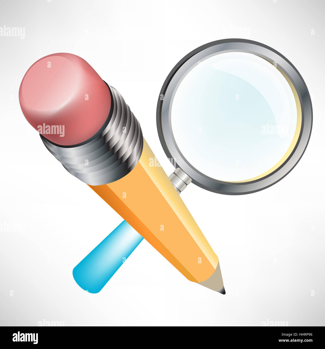 pencil and magnifying glass; search and replace icon Stock Photo - Alamy