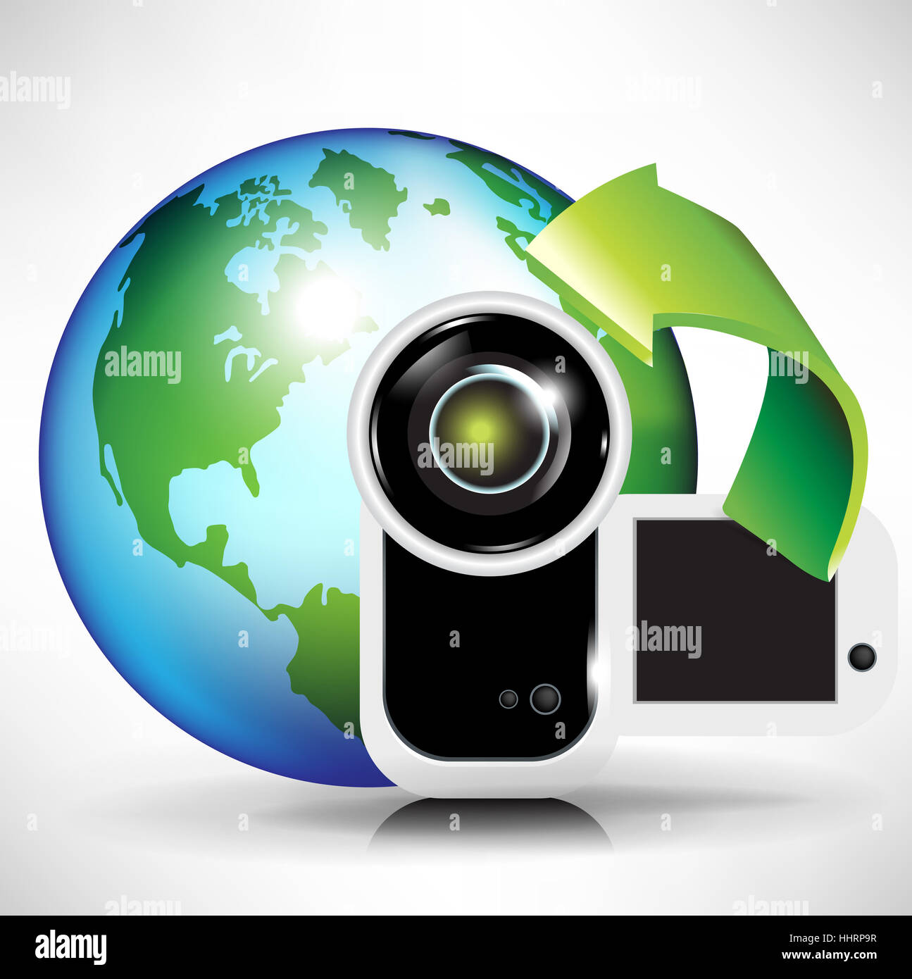 camera and earth globe; broadcast/ download concept Stock Photo - Alamy