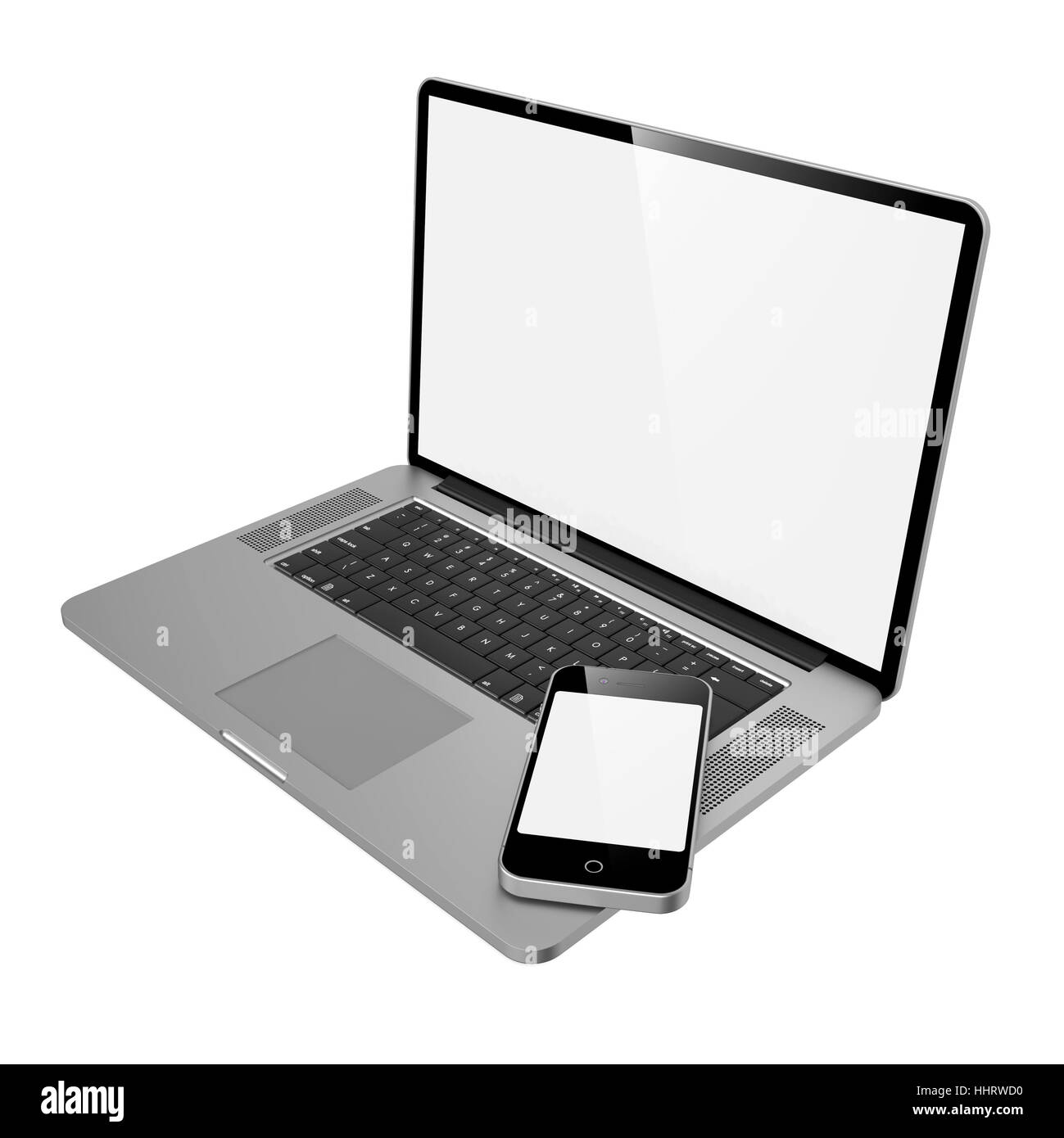 Laptop Computer and Mobile Phone on White Background Stock Photo - Alamy