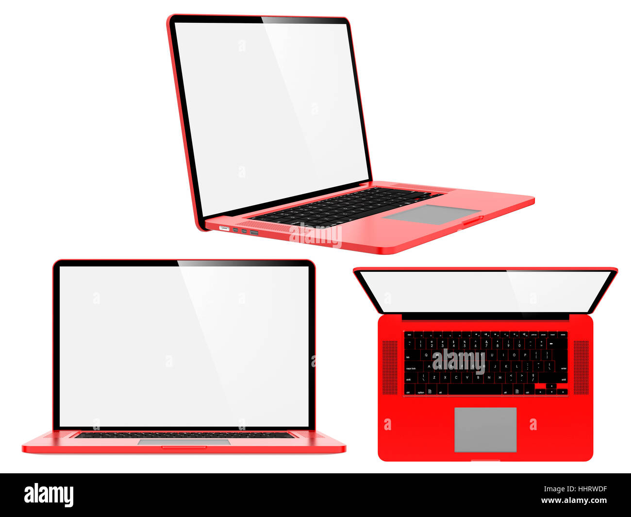 Set of Red Modern Laptops. Isolated on White Stock Photo - Alamy