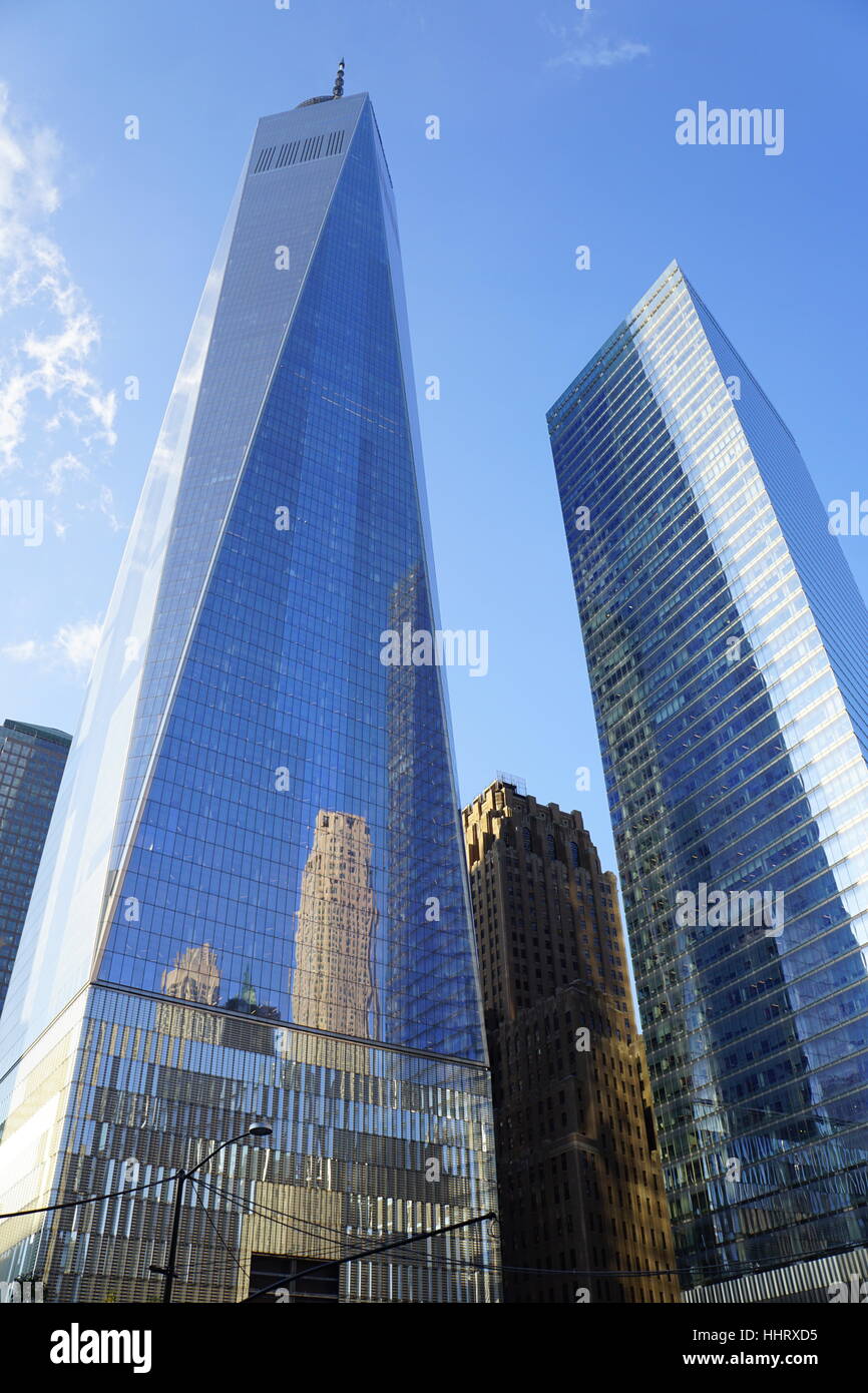 Reflections of the New York City skyscrapers on the exterior walls of ...