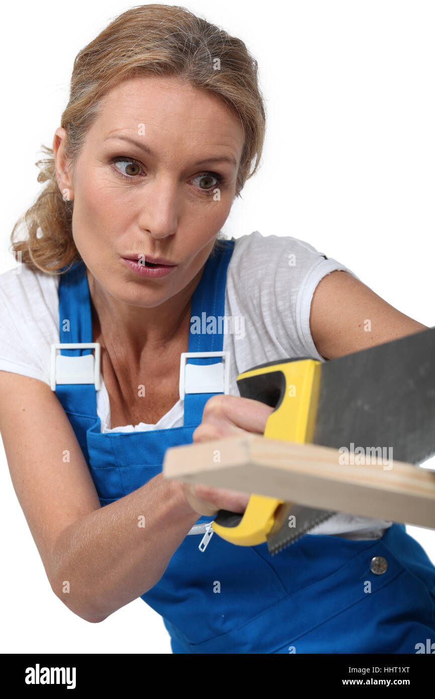 woman, female, wood, saw, serious, determined, woman, female, wood ...