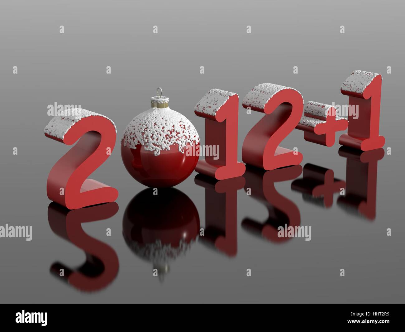 New year 2012+1 (2013) in snowy numbers with a christmas ball on a ...