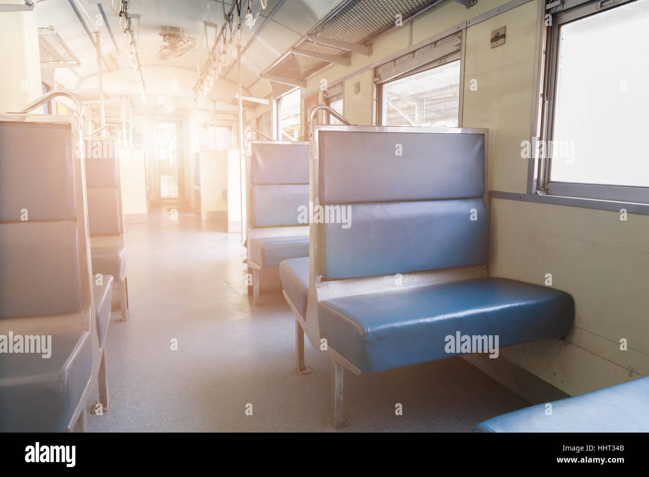 blue leather passenger seat in train in Thailand Stock Photo - Alamy