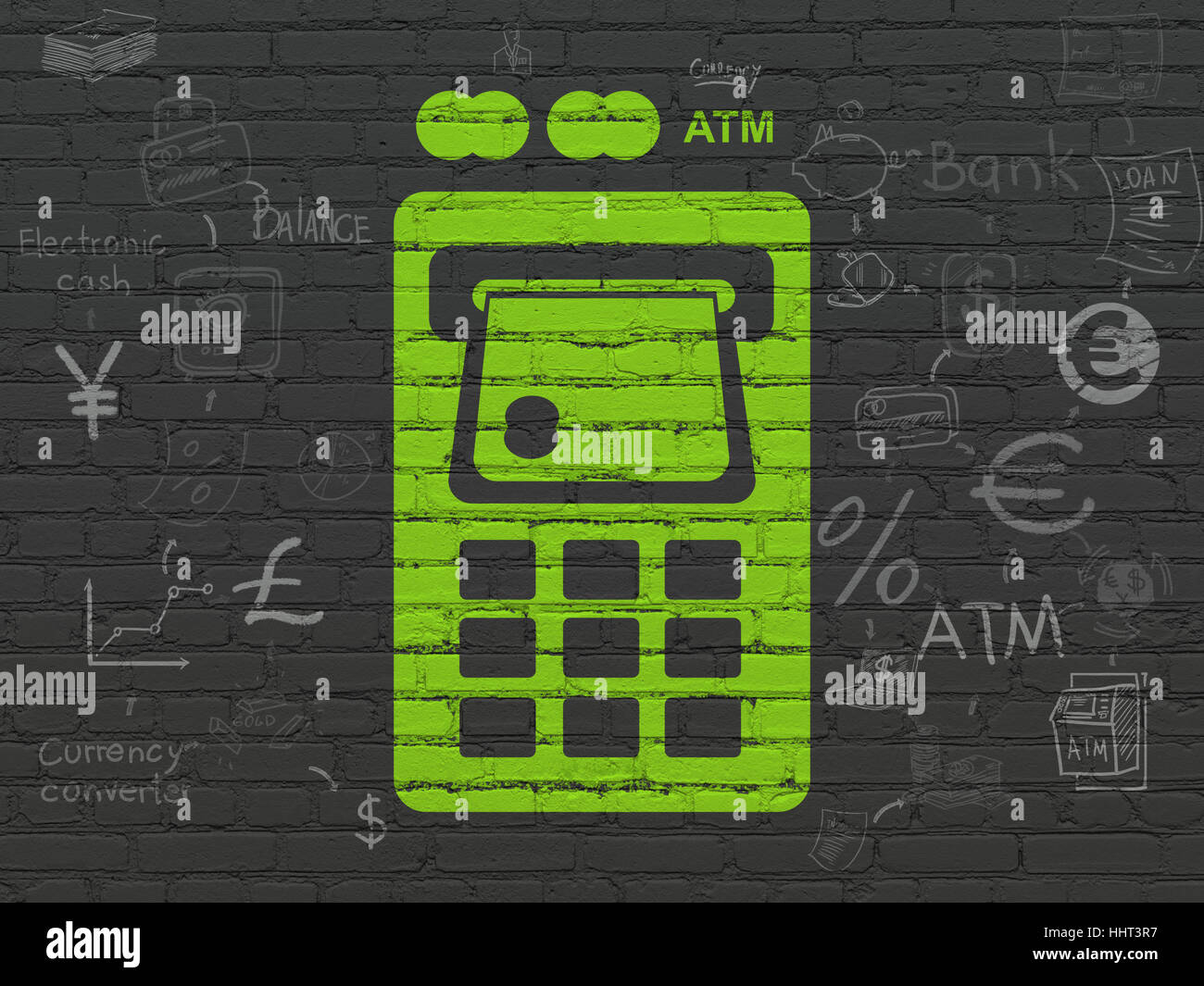 Banking concept: ATM Machine on wall background Stock Photo - Alamy