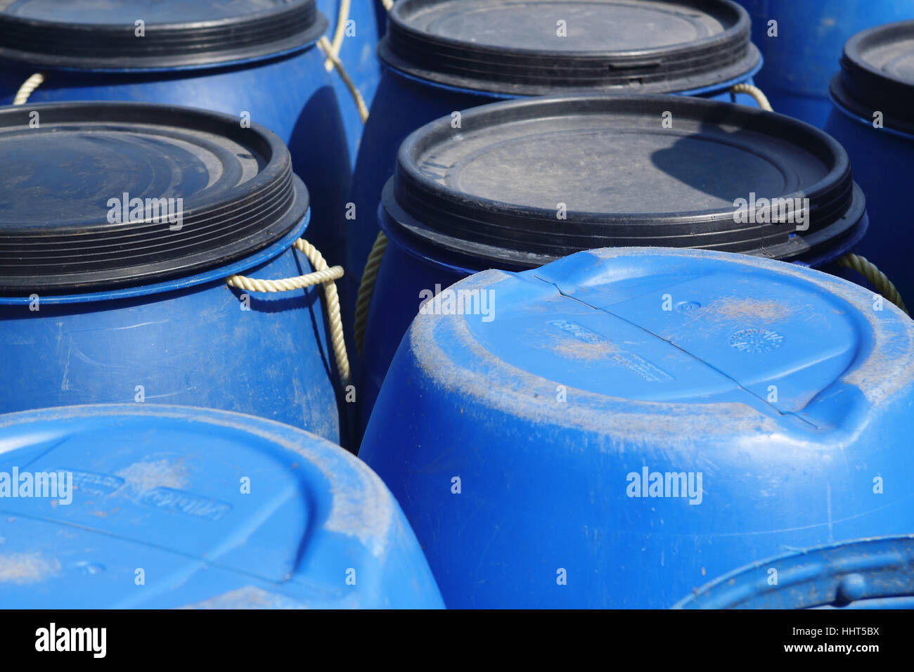 Blue plastic 200 litre barrel Stock Photo - Alamy