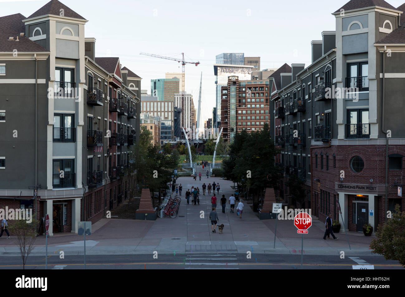 People walking towards Commons Park and Millennium Bridge. Sept, 2016 ...