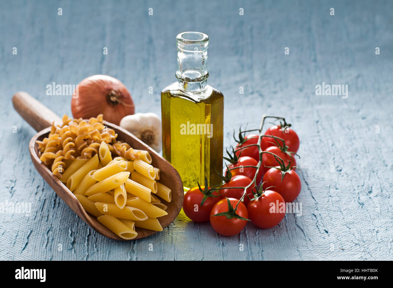 ingredients, pasta, tomato, backdrop, background, blue, food, aliment ...