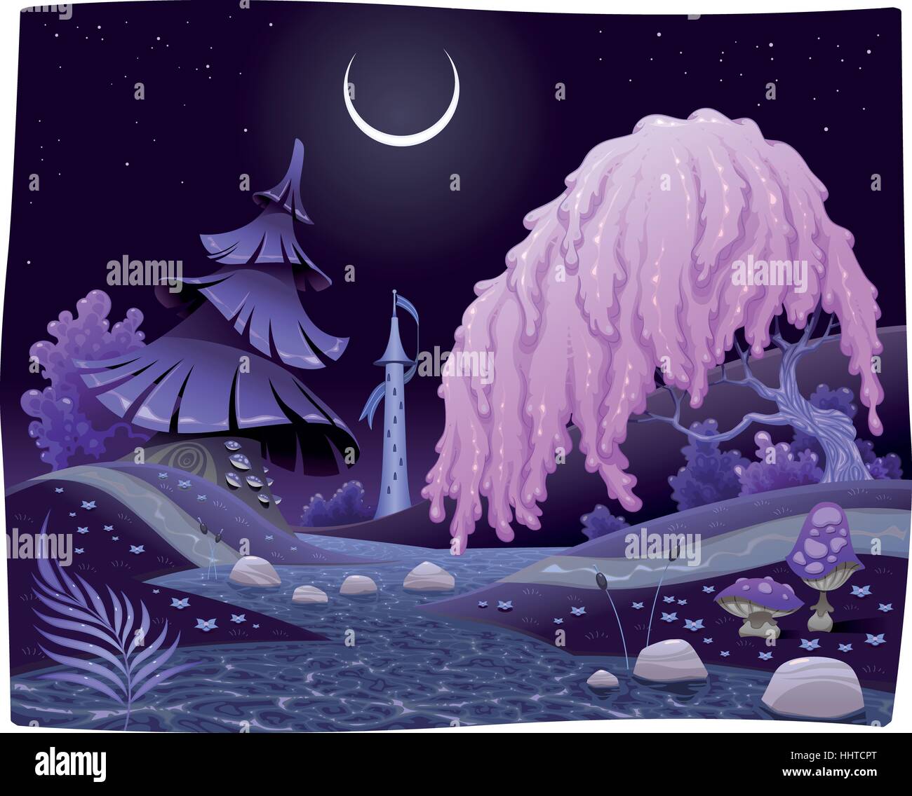 tree, night, nighttime, fantasy, castle, landscape, scenery ...