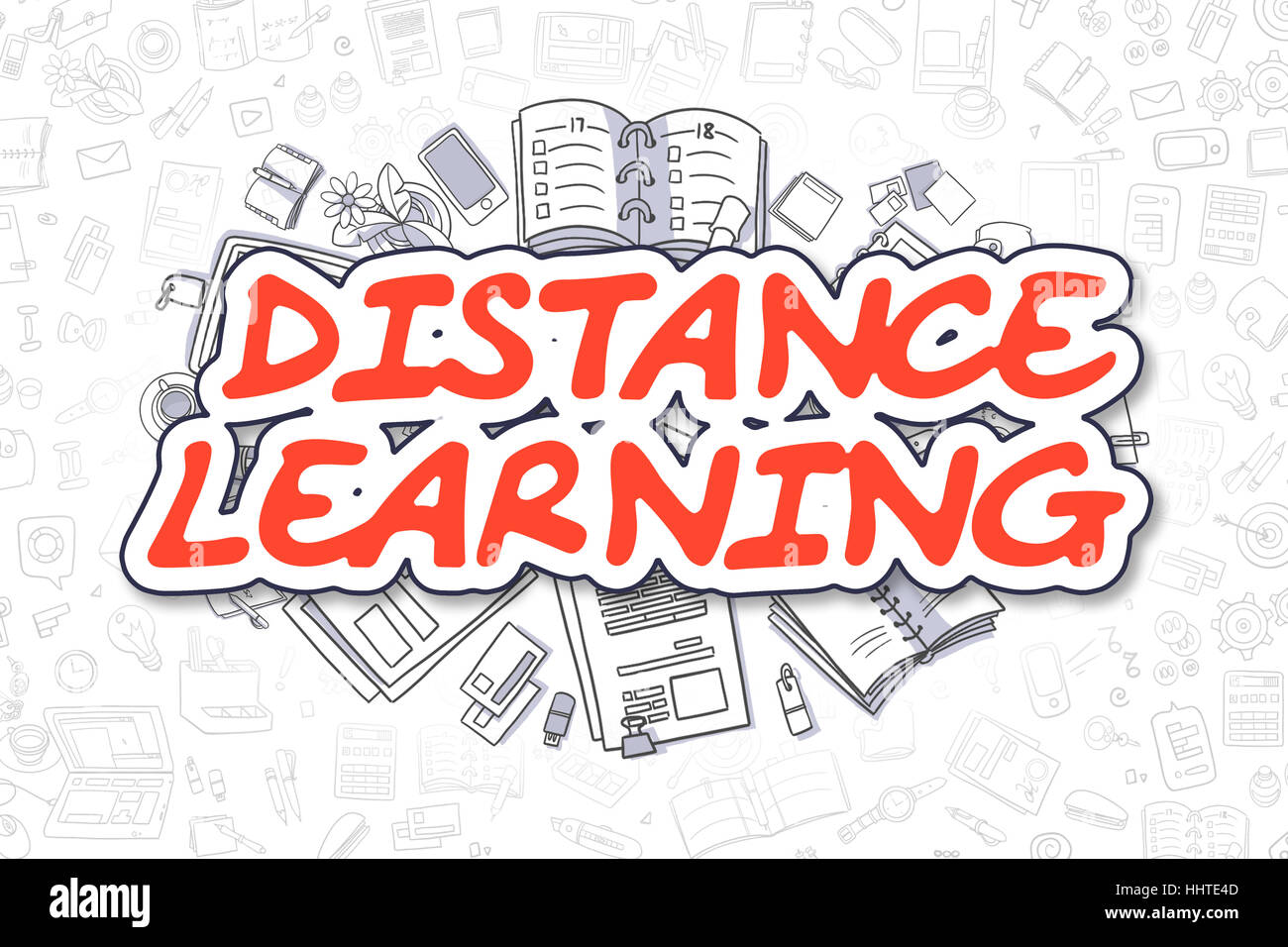 Distance Learning - Cartoon Red Word. Business Concept Stock Photo - Alamy