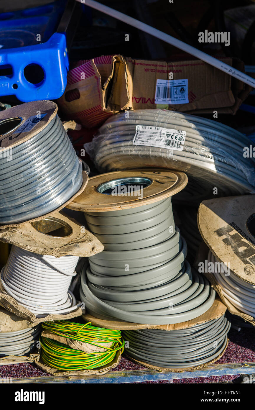 Rolls of electrical cable in the back of an electricians van Stock ...