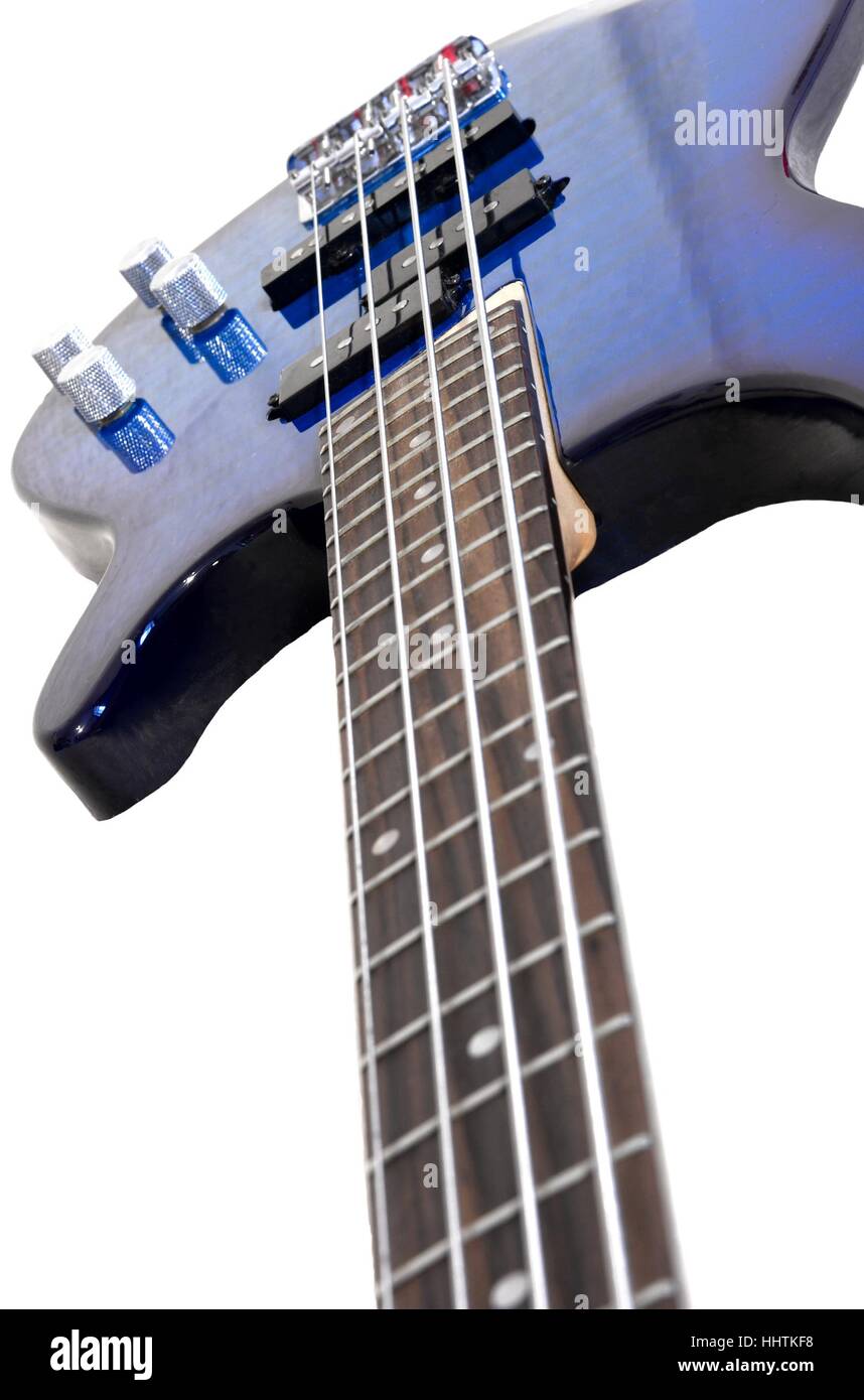 Blue electric bass isolated on white background Stock Photo - Alamy