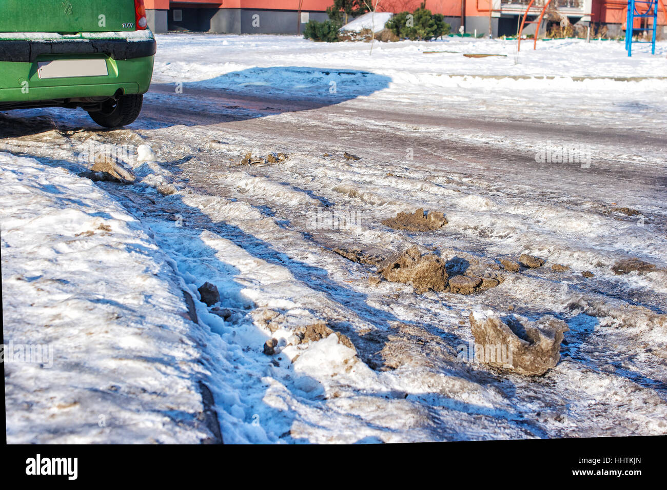 road covered with ice in new residential area Stock Photo - Alamy