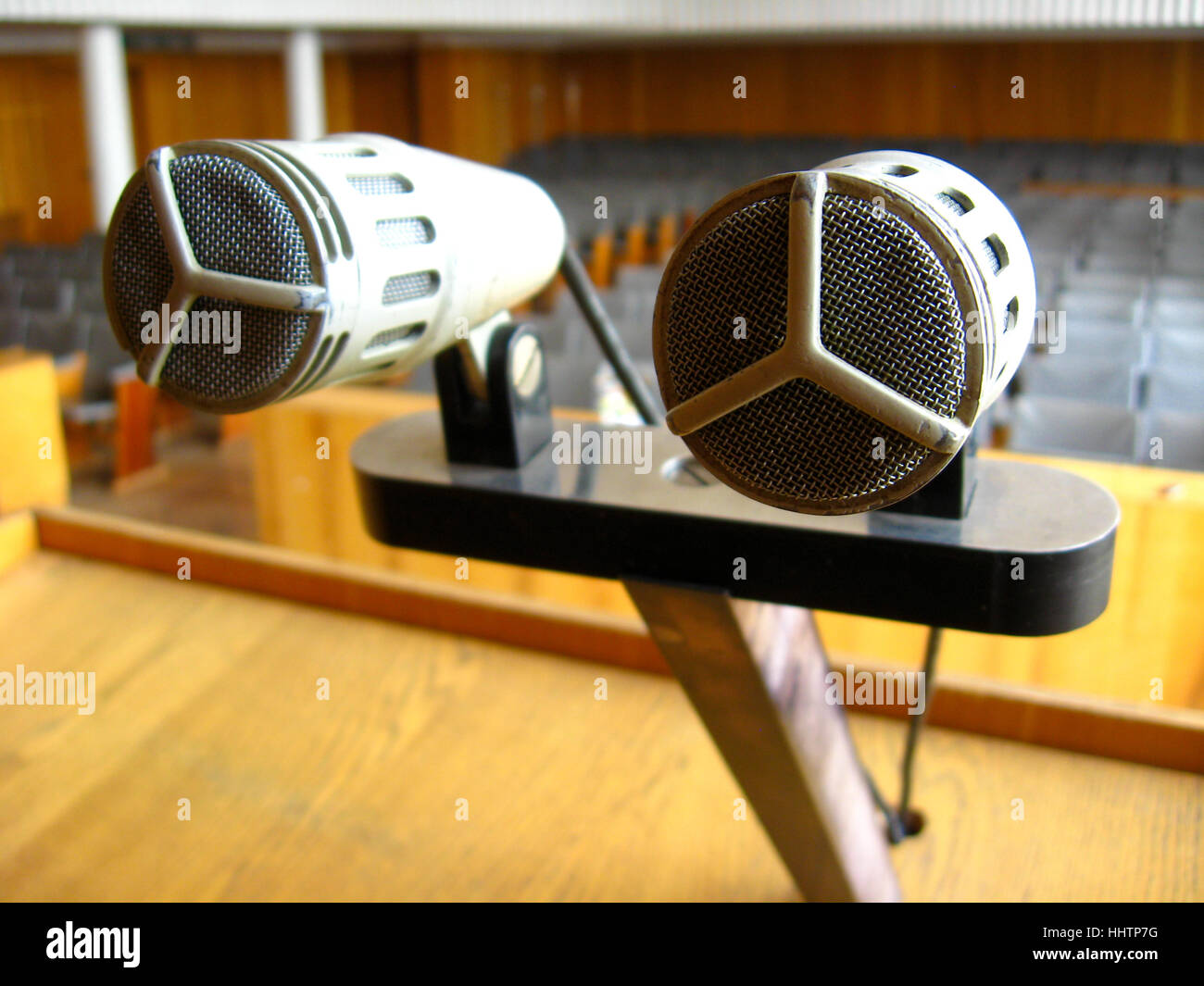 the pair of microphones in the big hall Stock Photo - Alamy