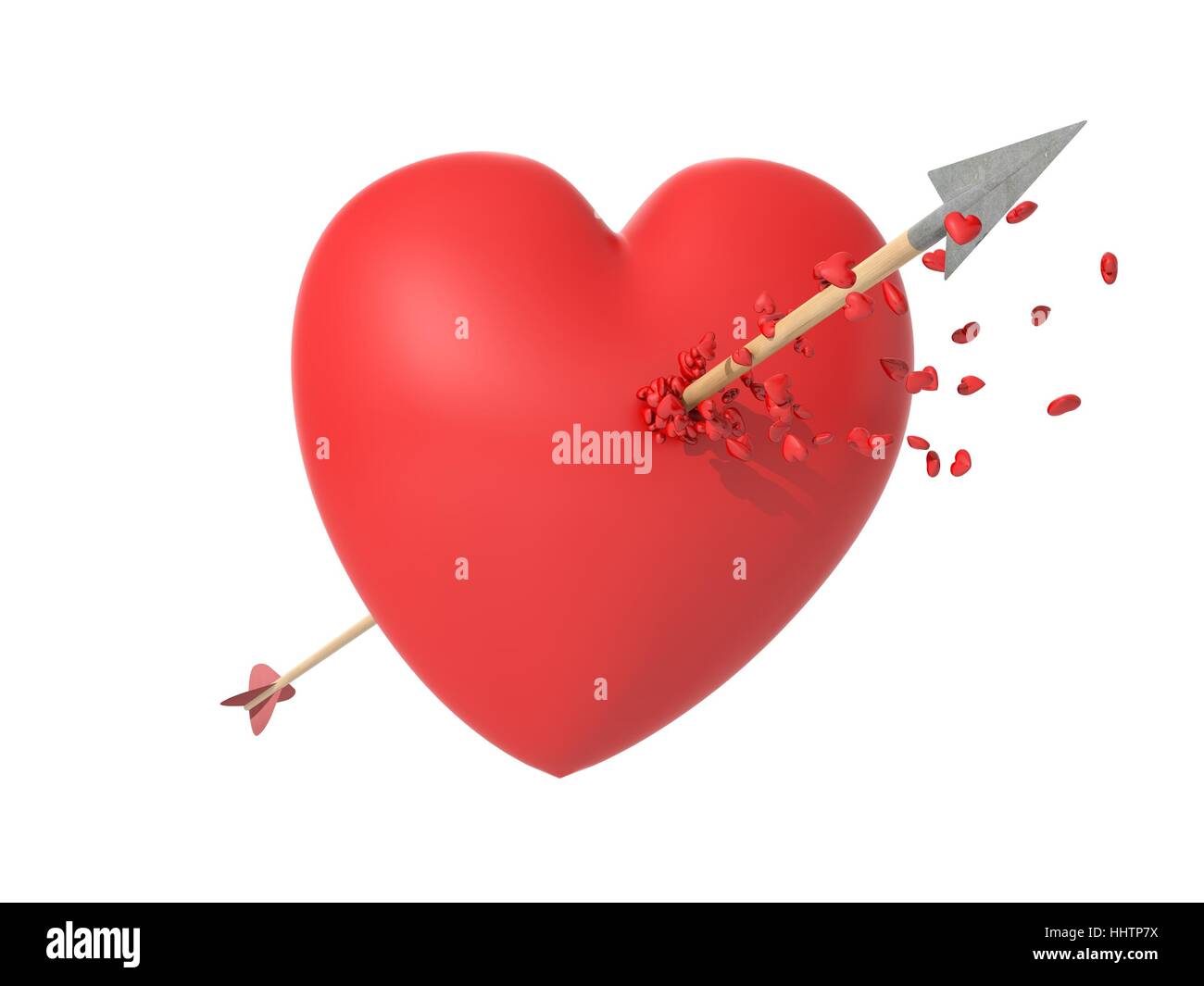 Smitten heart in love at first sight with a wooden arrow shedding ...