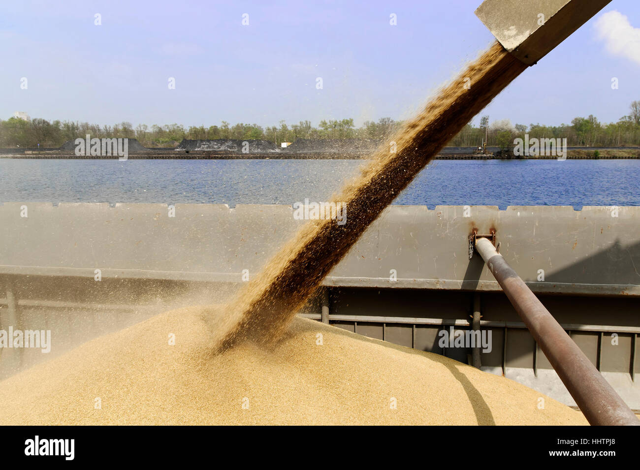 grain, barley, boat, storage, barge, loading, river, water, rowing boat ...