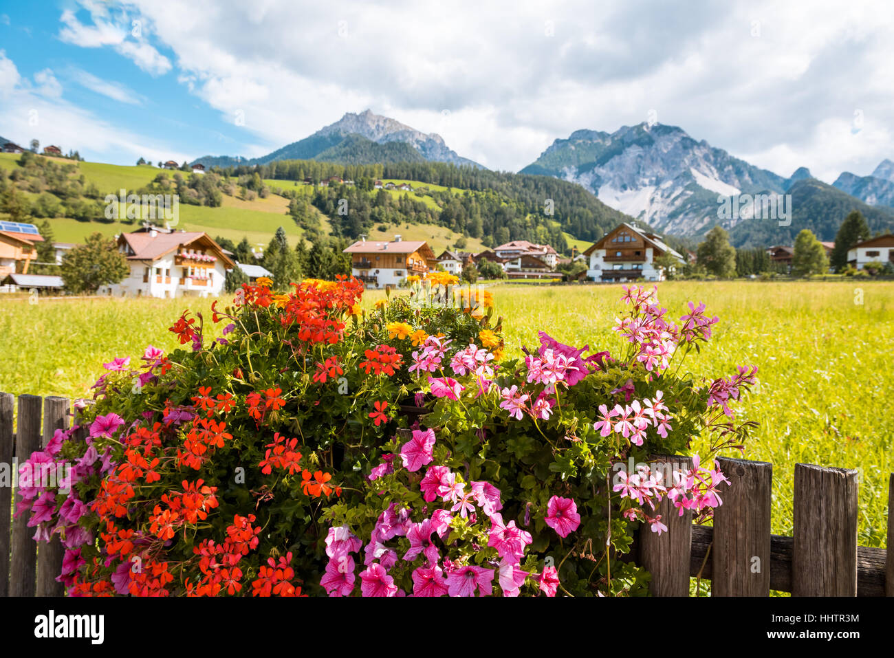 summer village in Val Gardena South Tirol, Dolomites mountains, Italy ...