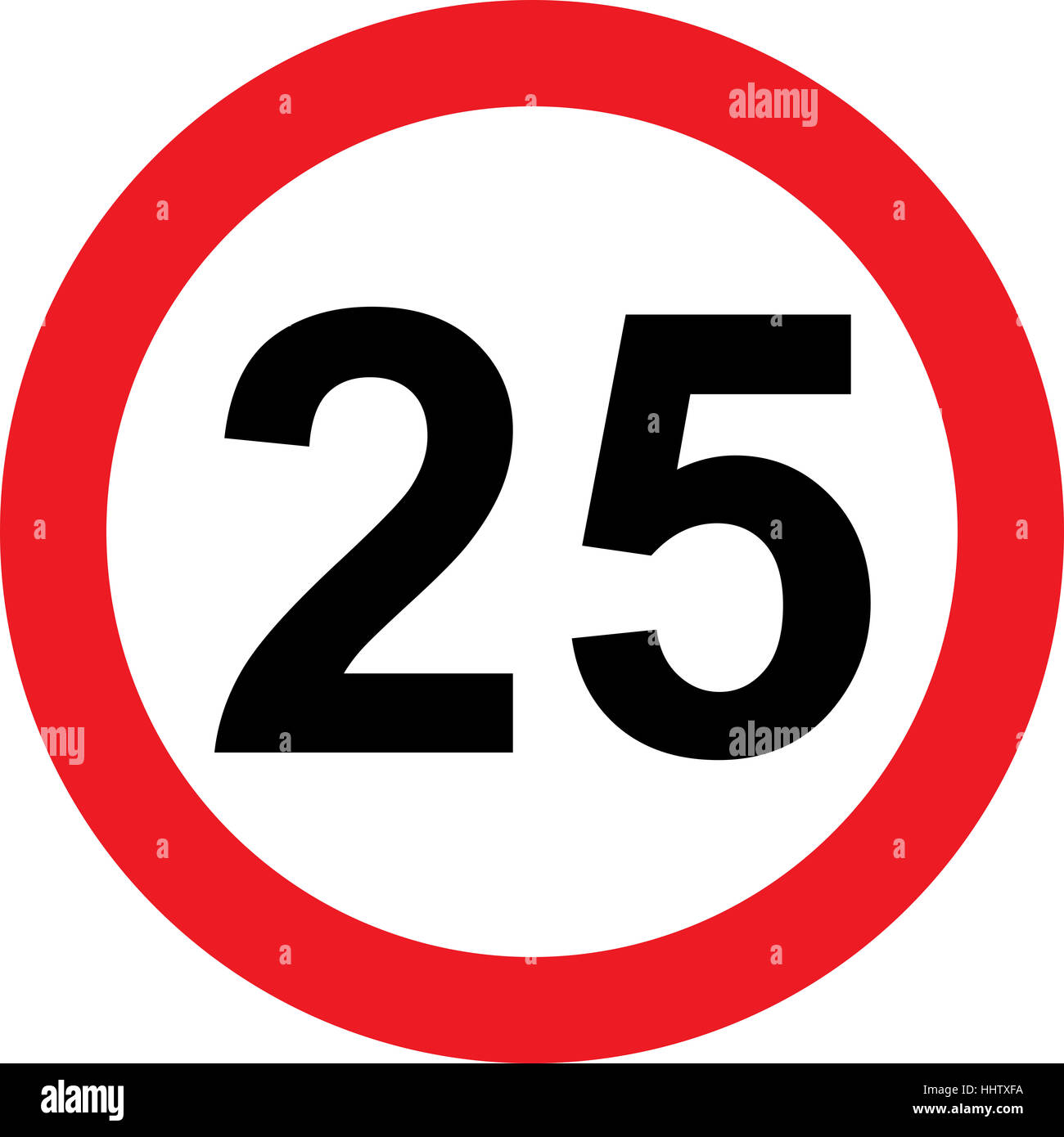 25 speed limitation road sign on white background Stock Photo - Alamy