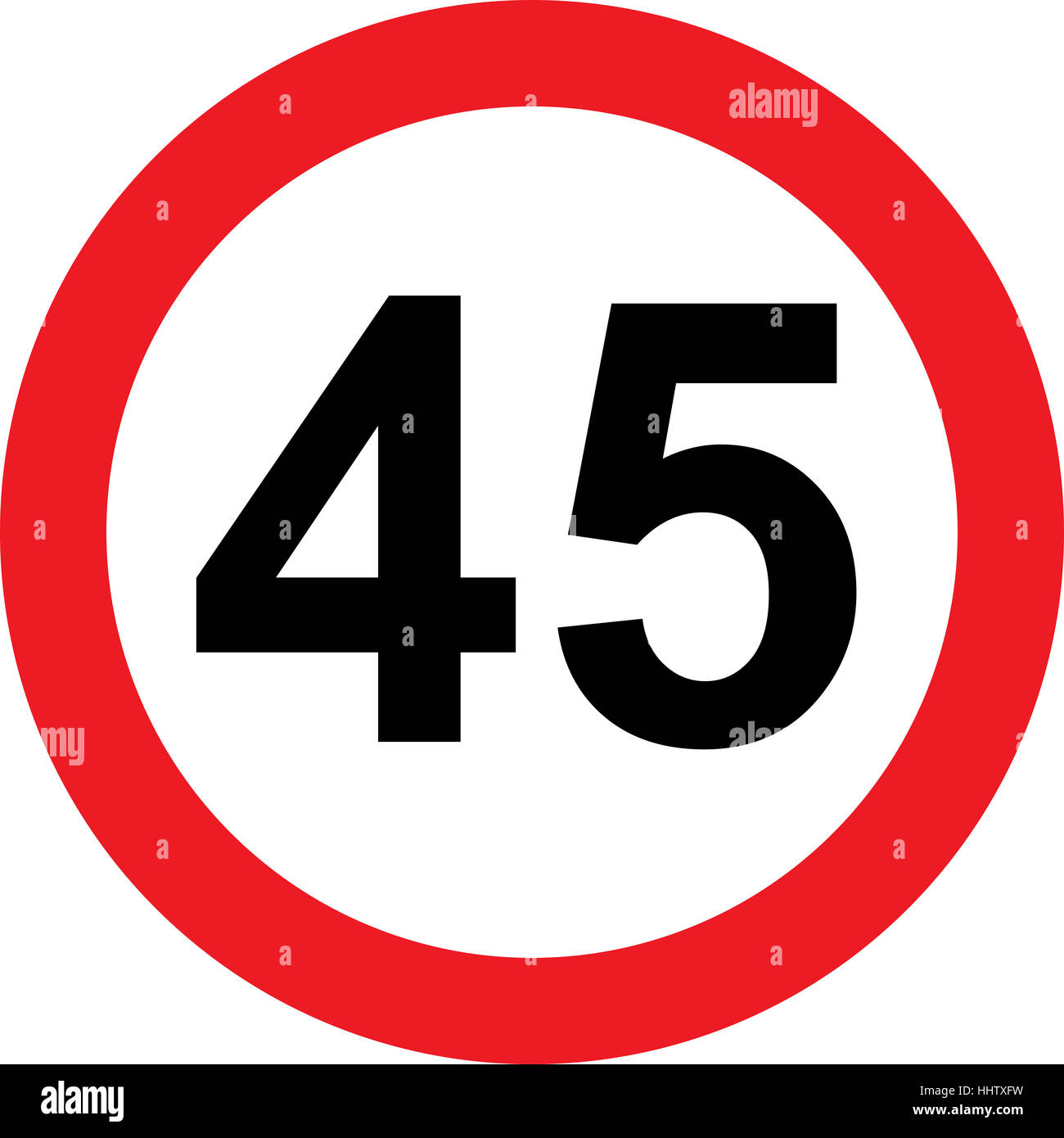 45 speed limitation road sign on white background Stock Photo - Alamy