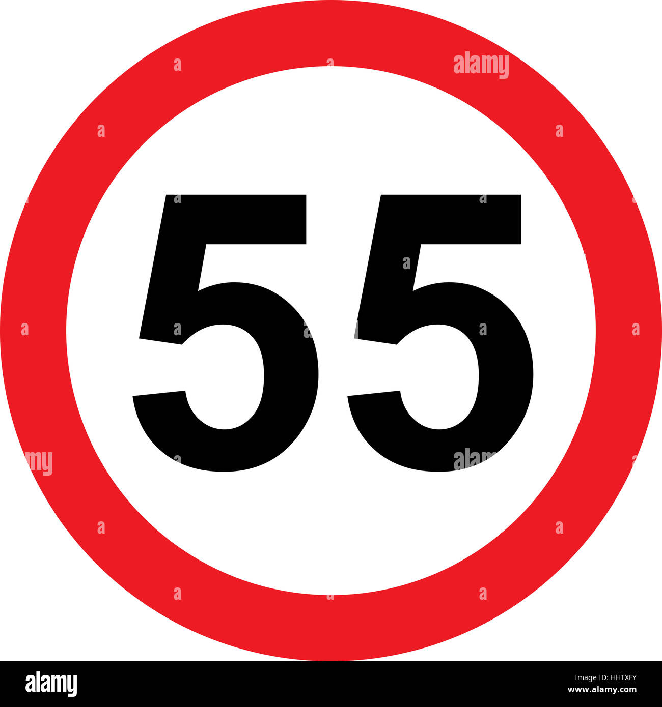 55 speed limitation road sign on white background Stock Photo - Alamy