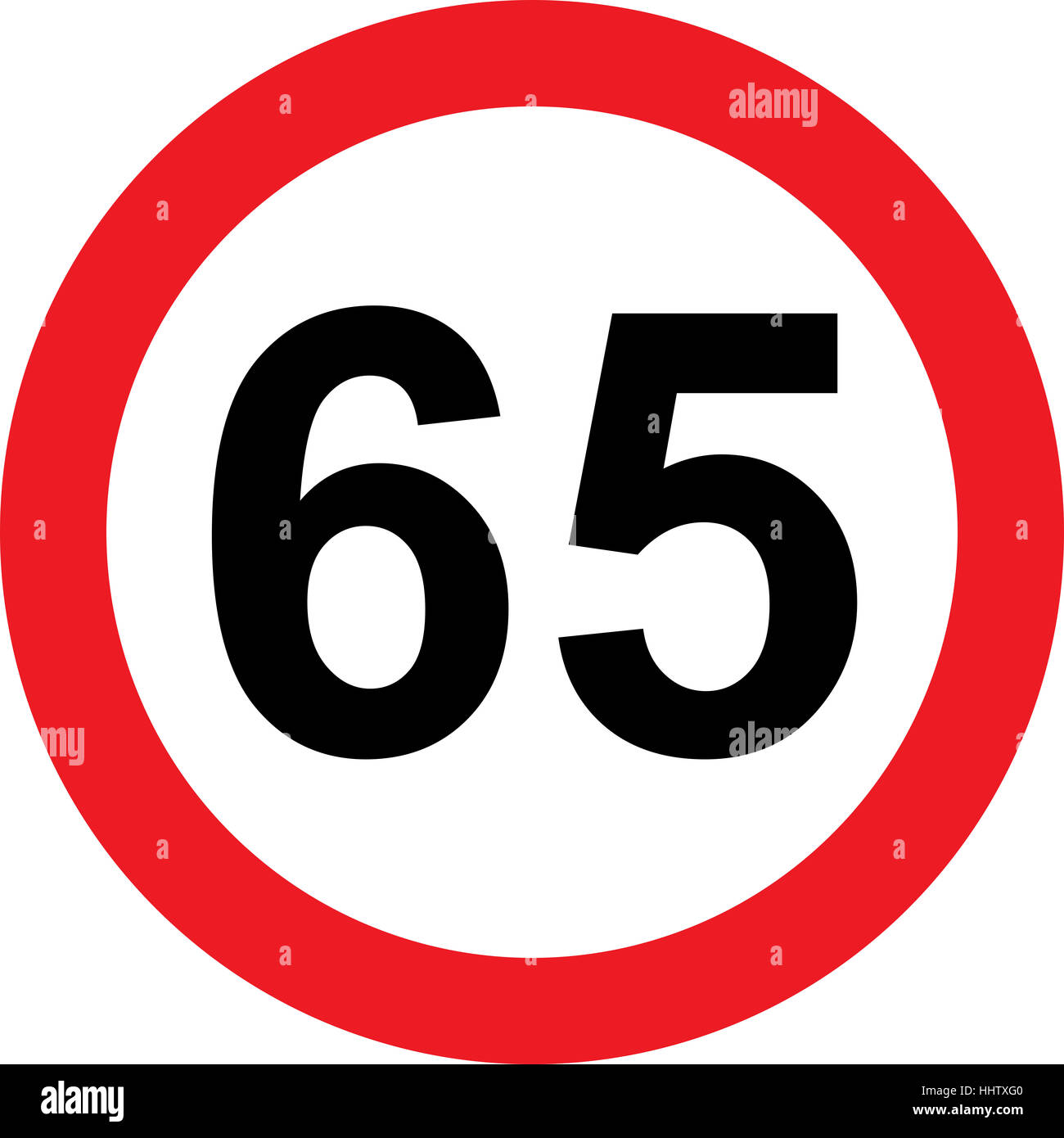 65 speed limitation road sign on white background Stock Photo - Alamy