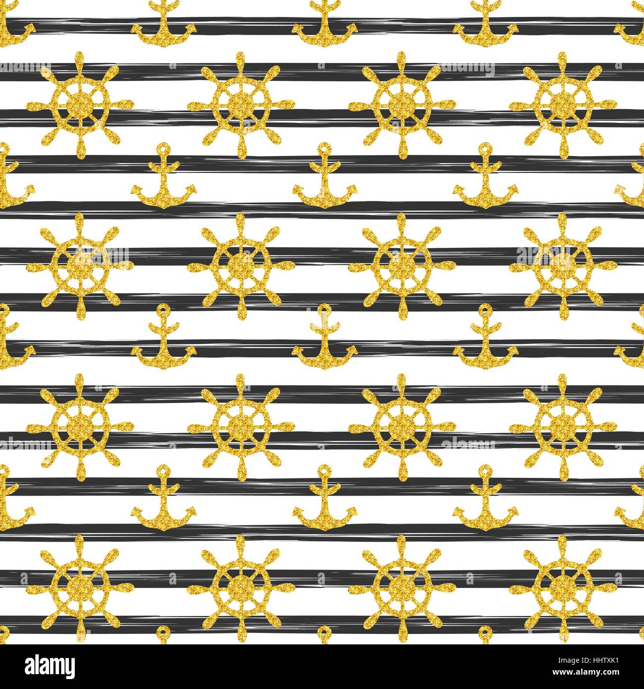 Seamless nautical pattern with glittering golden anchors and ship ...