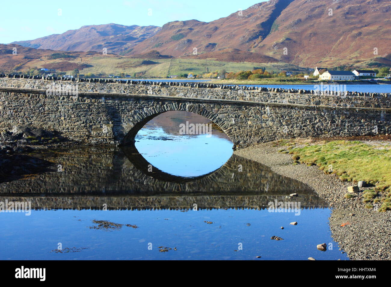 bridge, arc, mirroring, arcs, river, water, blue, mountains, green ...