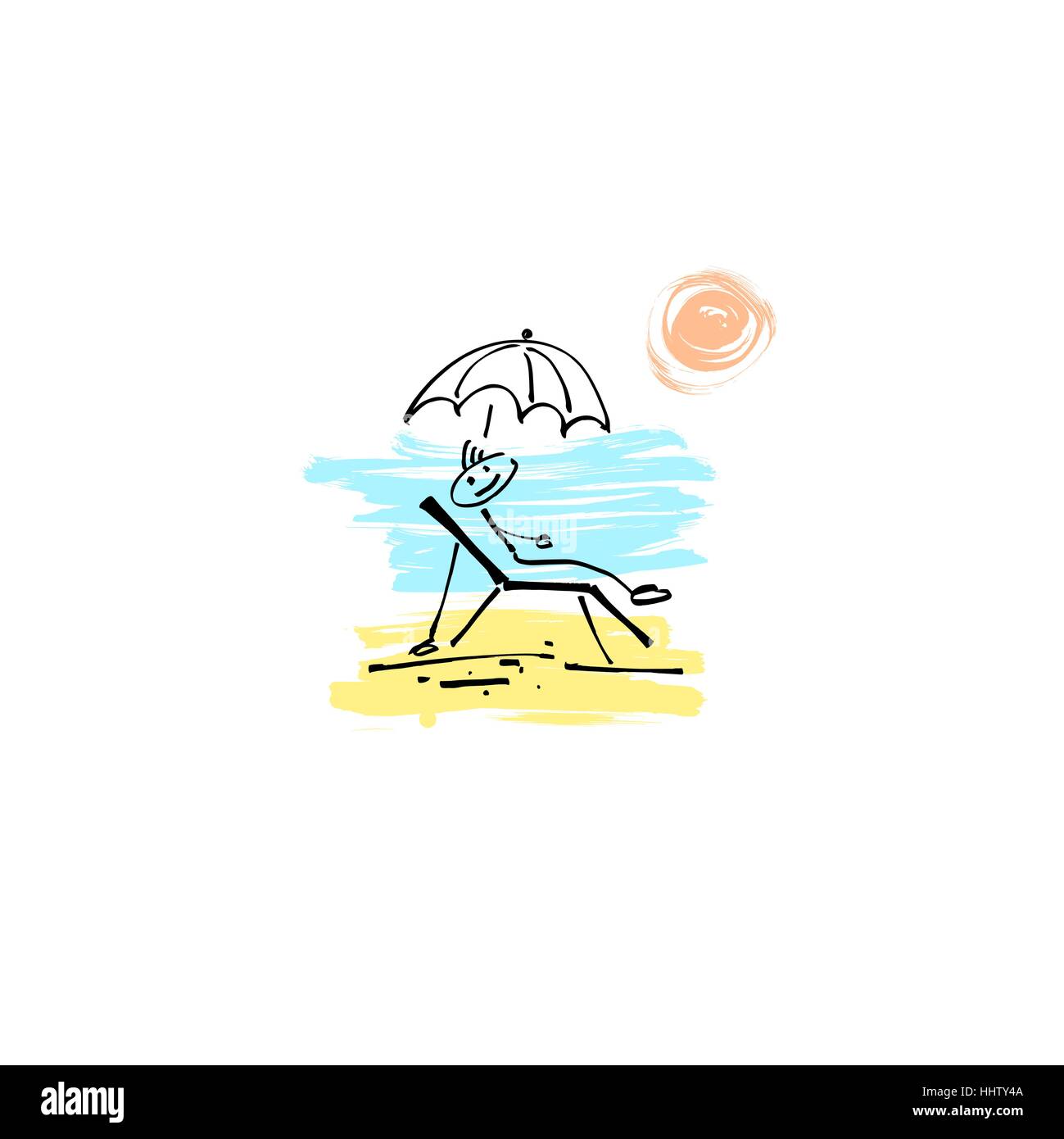 sketch doodle human stick figure relaxing in a deck chair Stock Vector ...