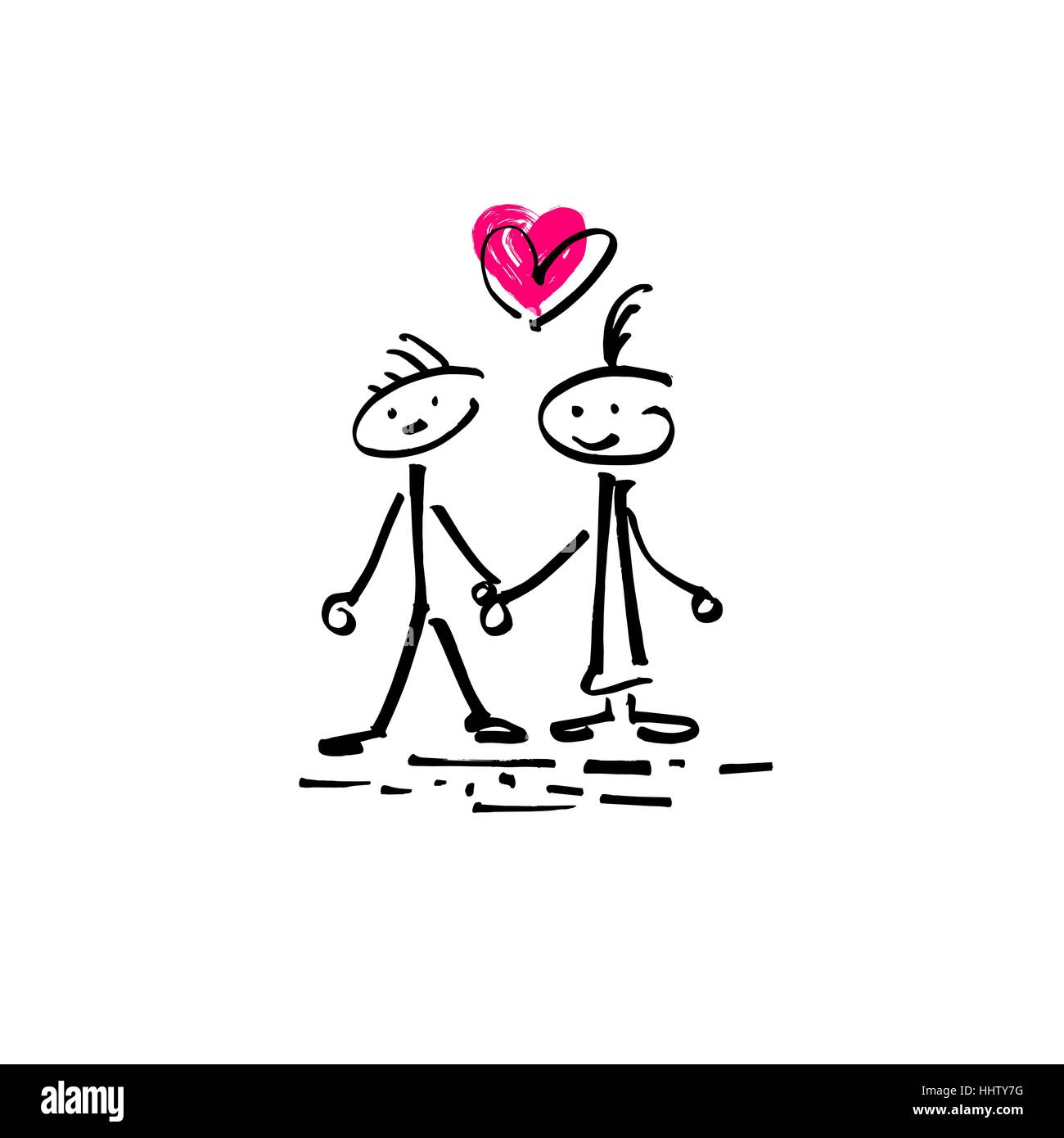 sketch doodle human stick figure couple in love with a heart Stock ...