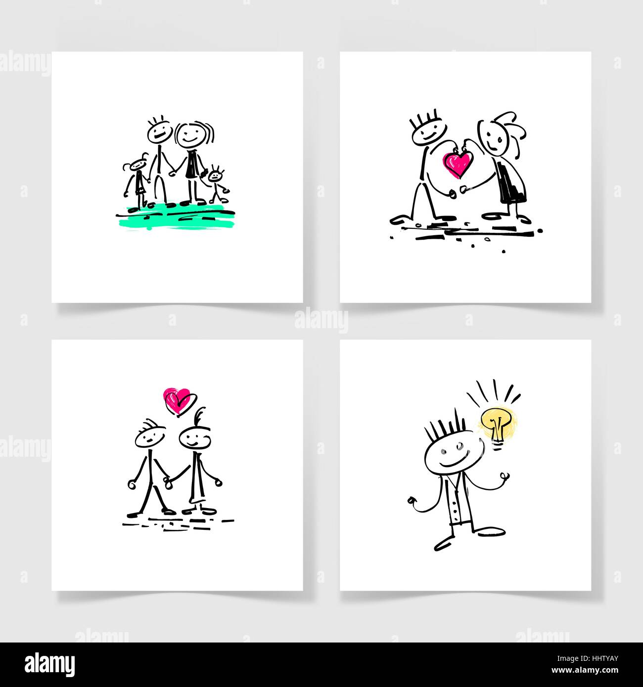 set of four marker hand drawing sketch doodle human stick figure Stock ...