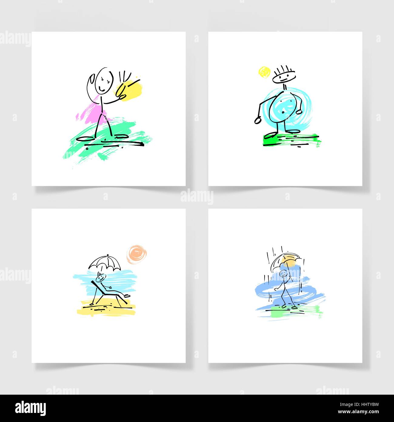 set of four marker hand drawing sketch doodle human stick figure Stock ...