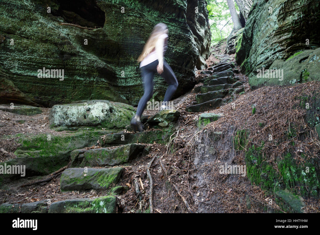 Mullerthal Trail in a cleft in the rocks near near Consdorf, Luxembourg ...