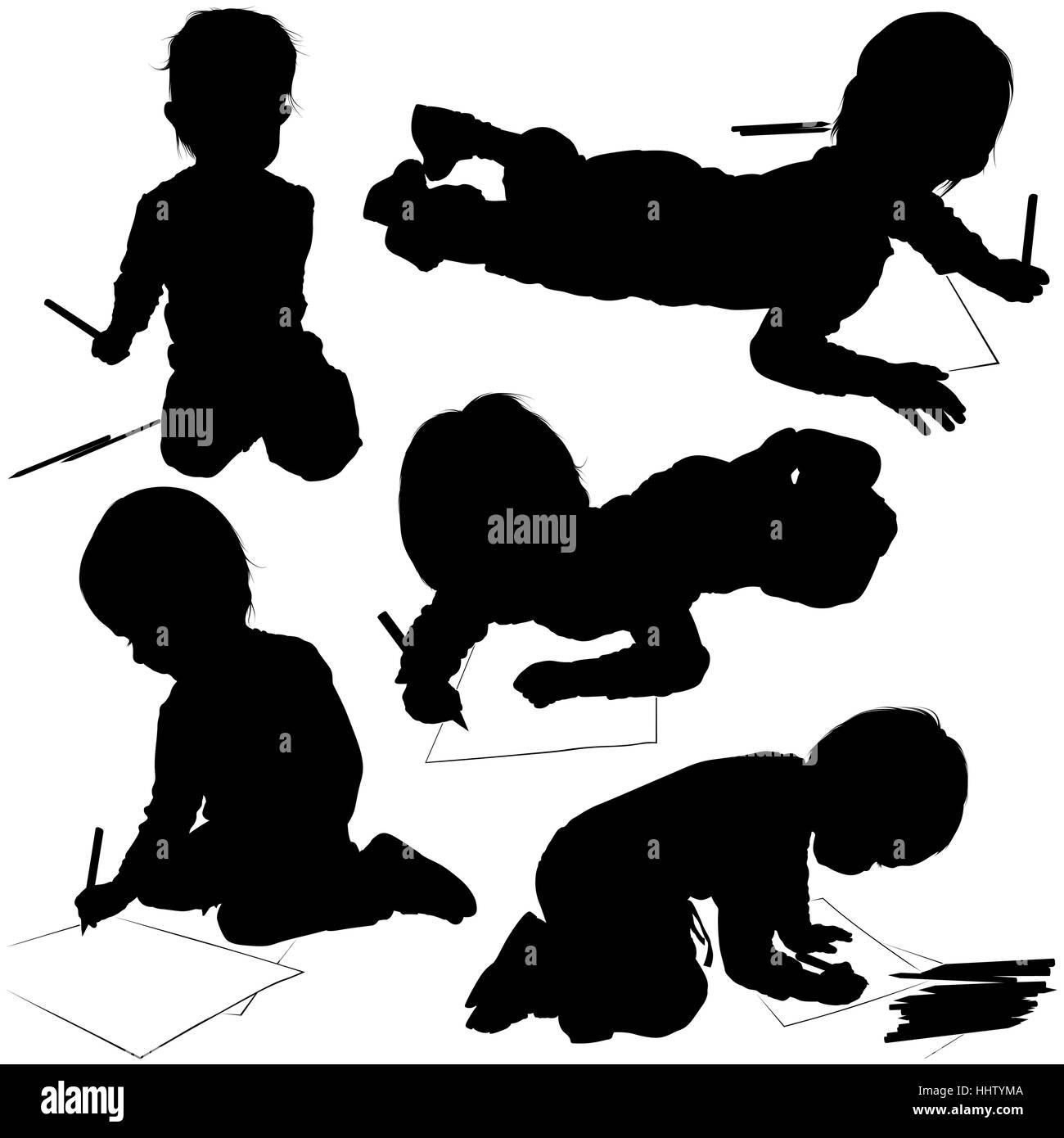 Children Coloring Silhouettes Stock Vector Image & Art - Alamy