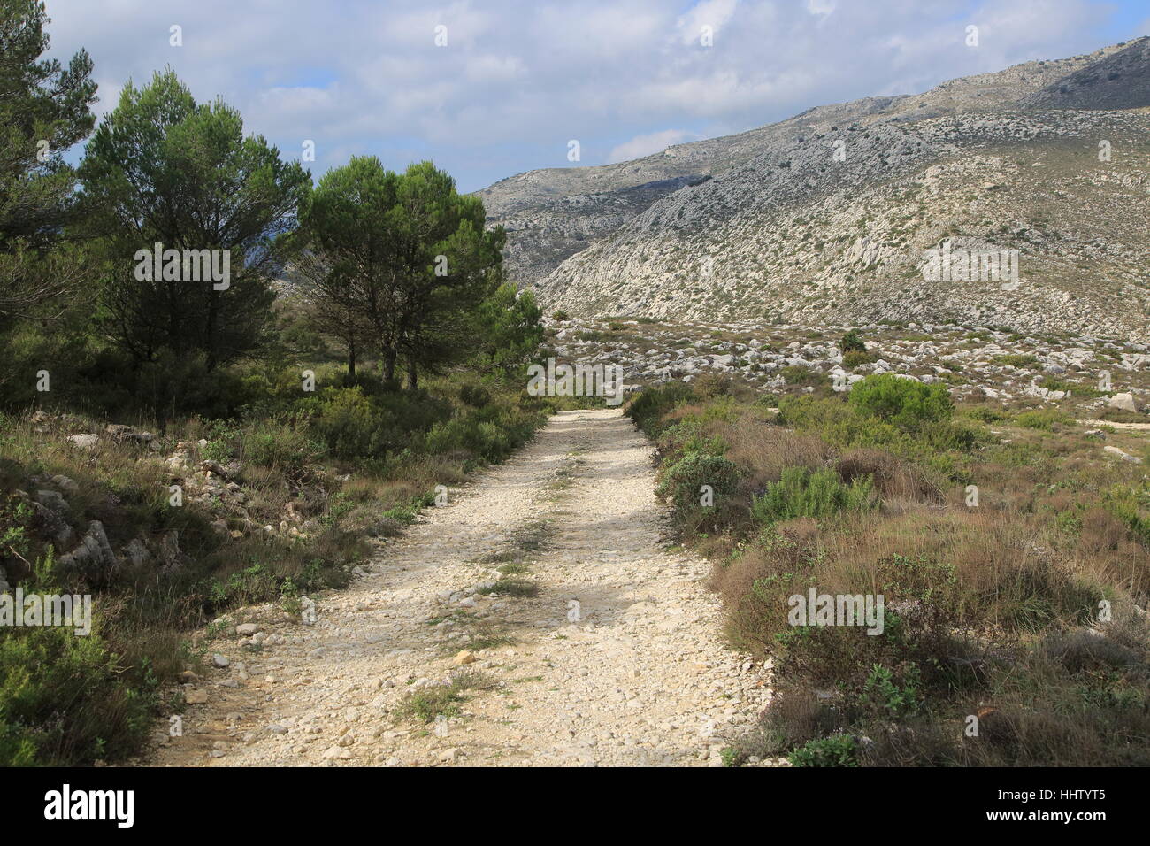 Mountain path in carboniferous limestone landscape, near Benimaurell ...