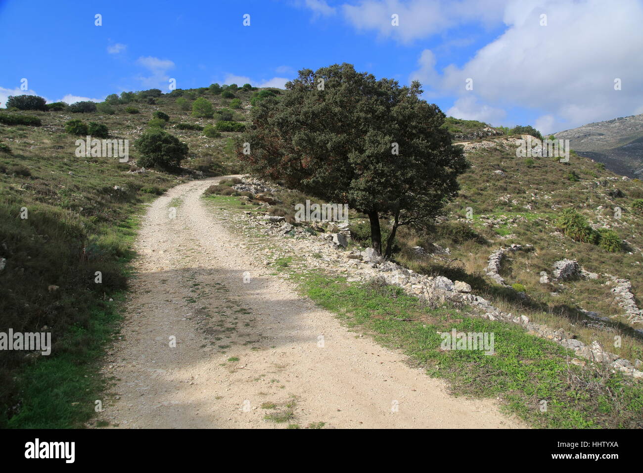 Mountain path in carboniferous limestone landscape, near Benimaurell ...