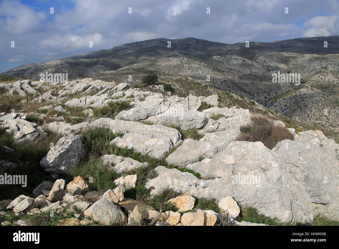 Carboniferous limestone karst scenery, near Benimaurell, Vall de Laguar ...