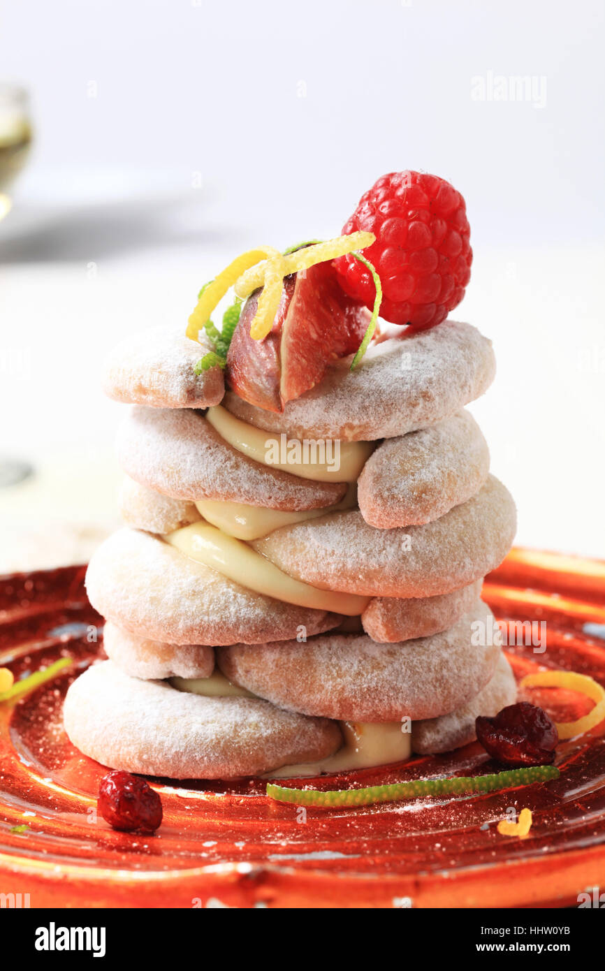 food, aliment, sweet, closeup, pastry, fruit, plate, cream, stack, fig ...