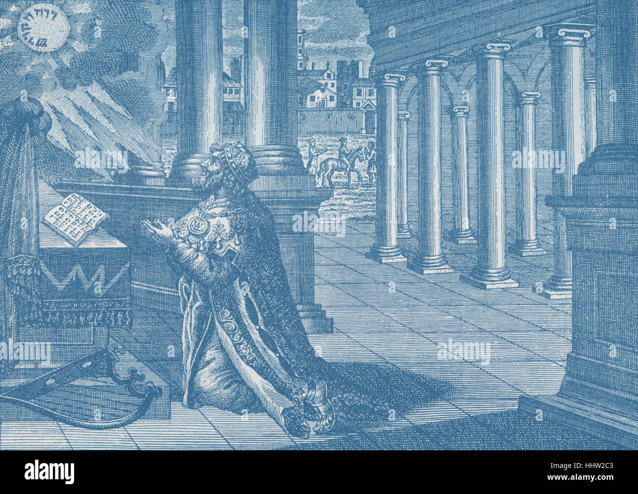 King David praying. From a Passover Haggadah, Vienna, 1823 Stock Photo ...