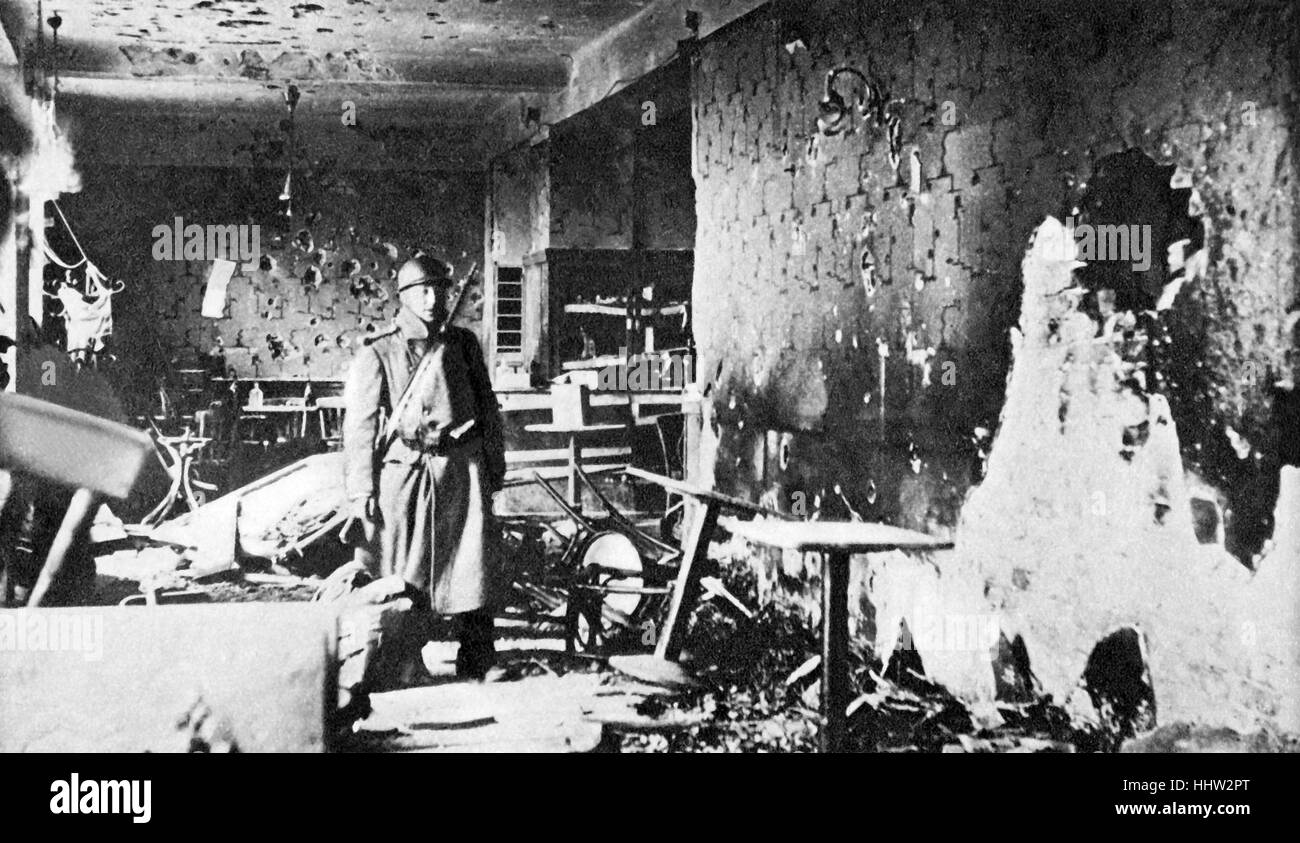 Austrian Civil War / February uprising, Austria, 1934. Destroyed room ...