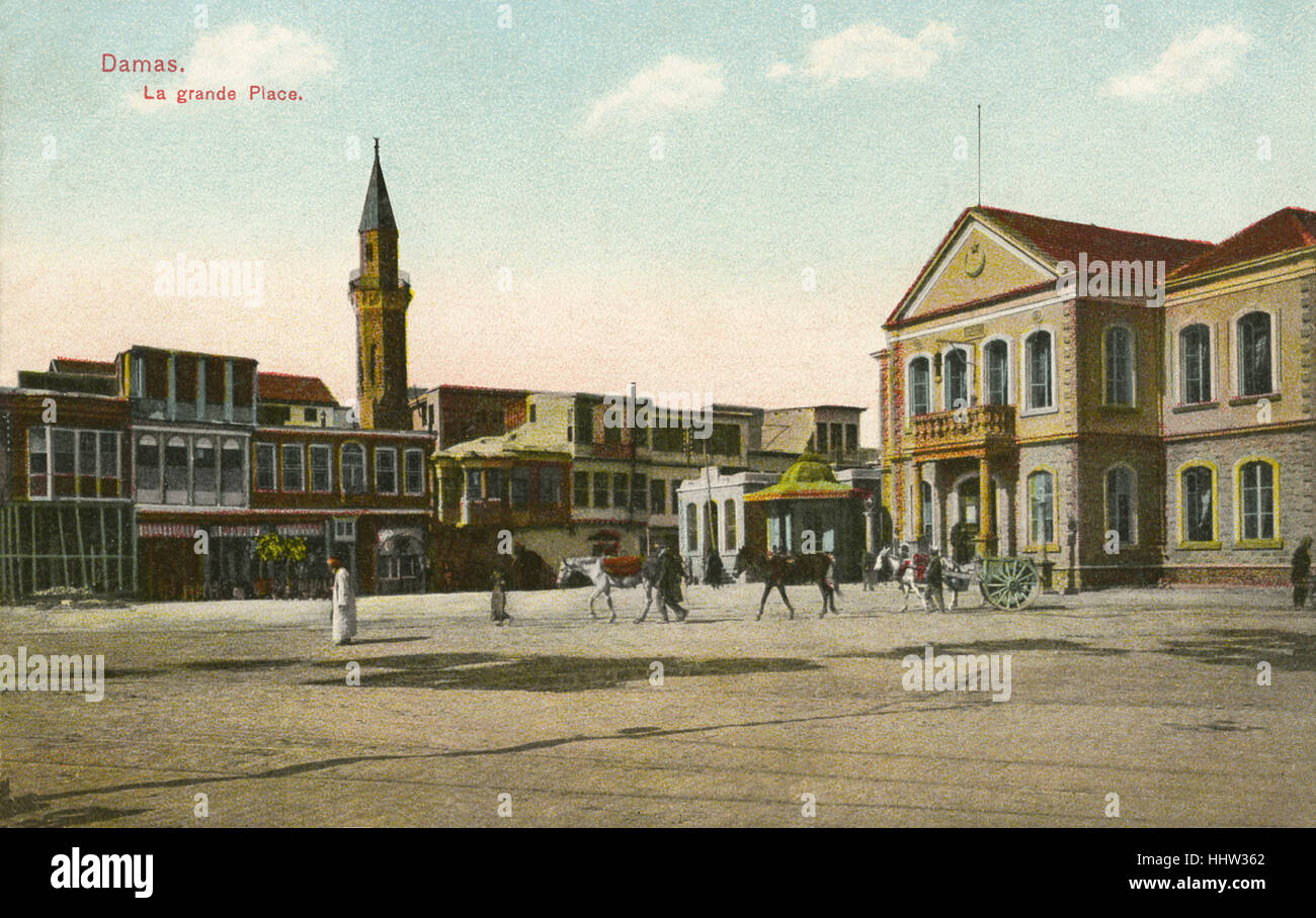 Main square, Damascus, Syria. Early 20th century postcard Stock Photo ...