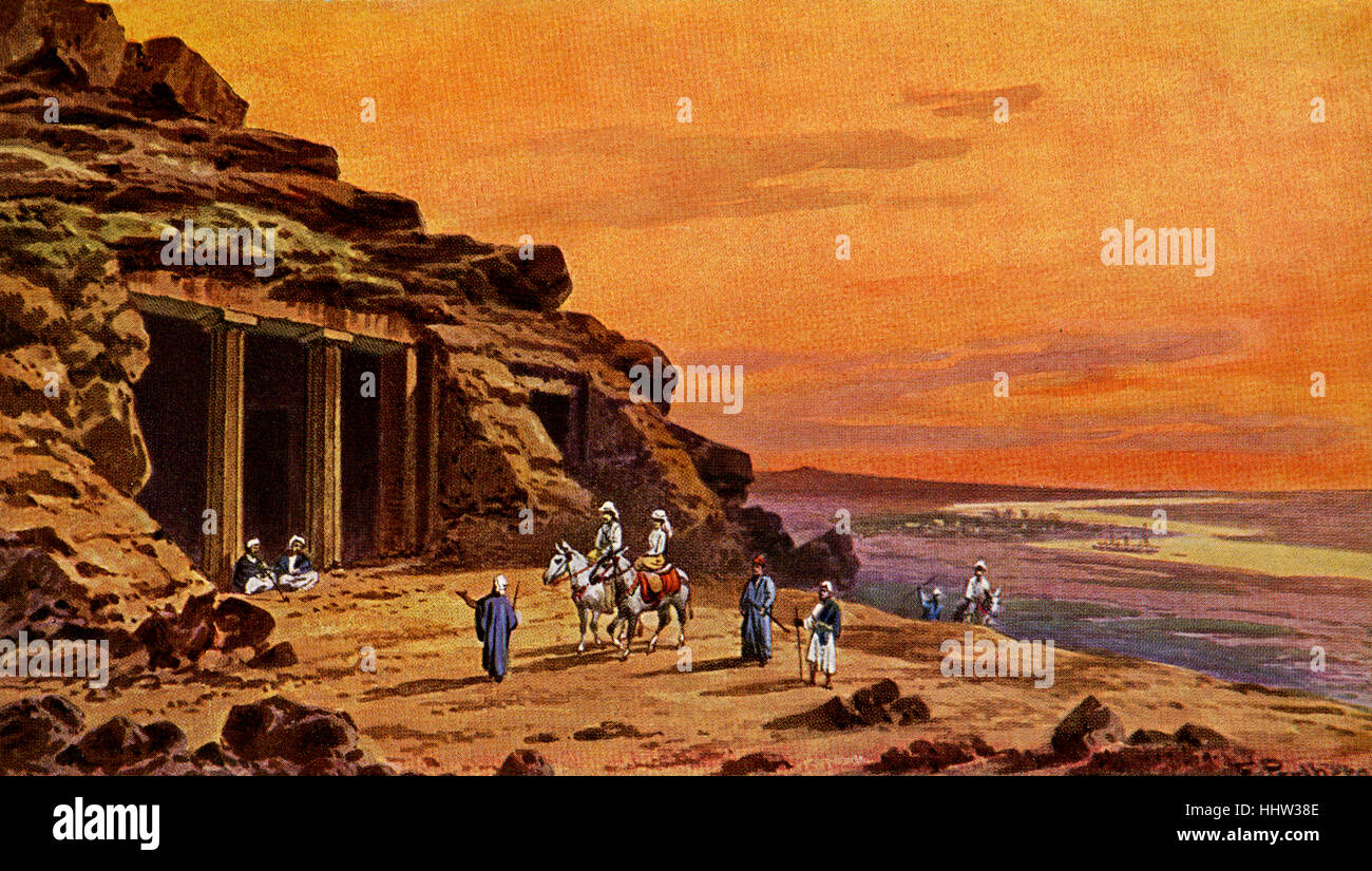 Rock cut tombs of Beni Hasan, Egypt. Early 20th century postcard Stock ...