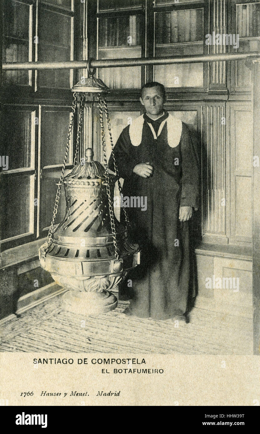 Cathedral of Santiago de Compostela - el botafumeiro - monk with large ...