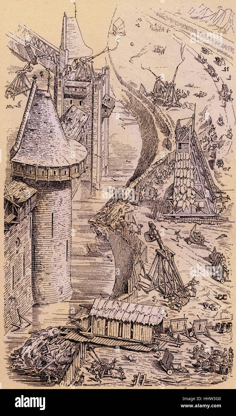 Besieged city, depiction demonstrating the use of 12th century siege ...