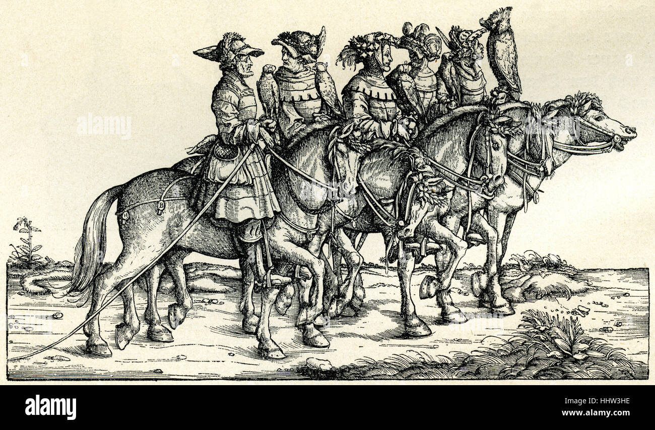 Hunters with falcons on horseback, triumphal procession of Maximilian I ...