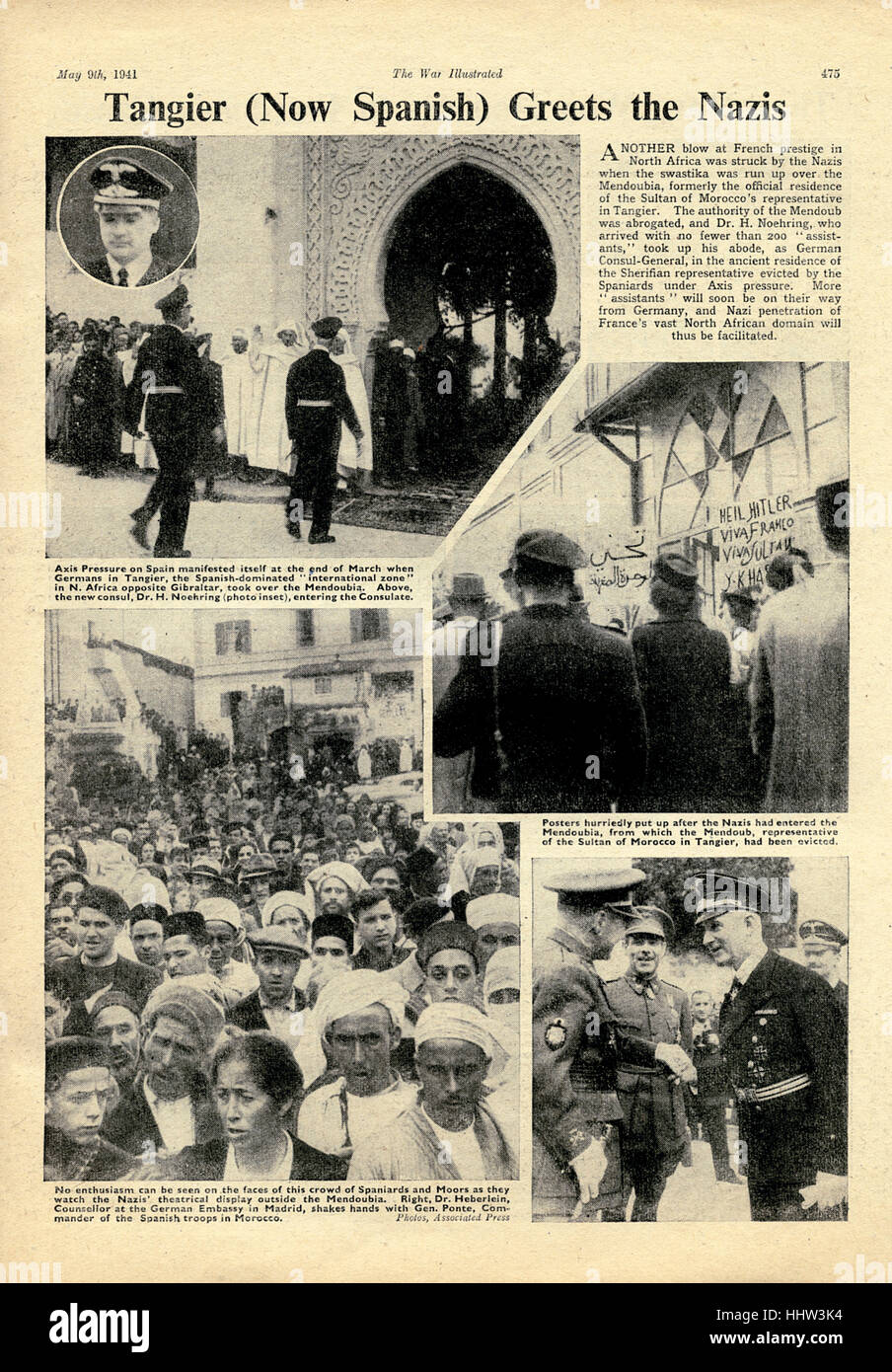 'Tangier (Now Spanish) Greets the Nazis.' Article reads: 'Another blow ...