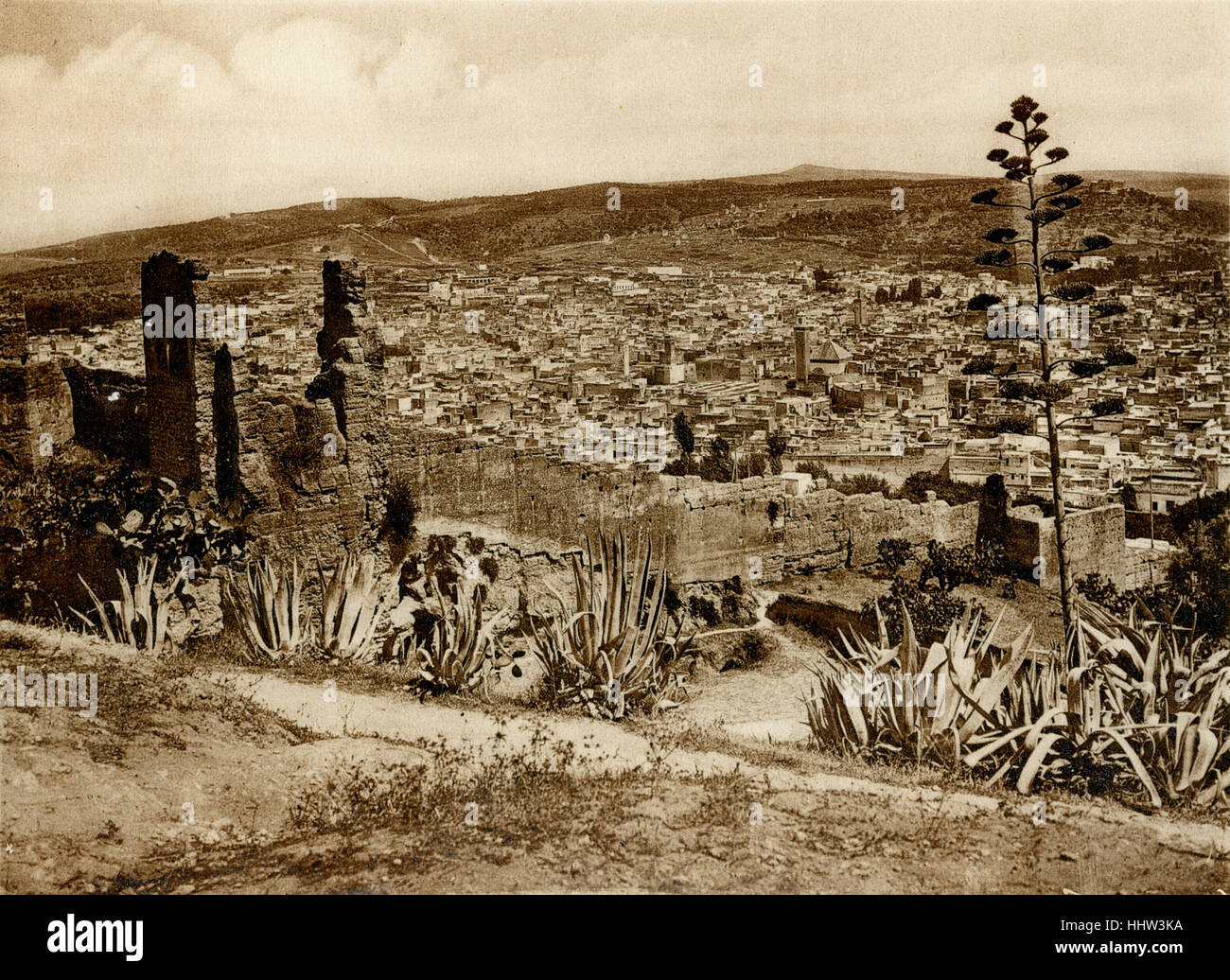 Fez / Fes. Panoramic view of Fez-el-Bali / Fes el Bali (old Fes ...