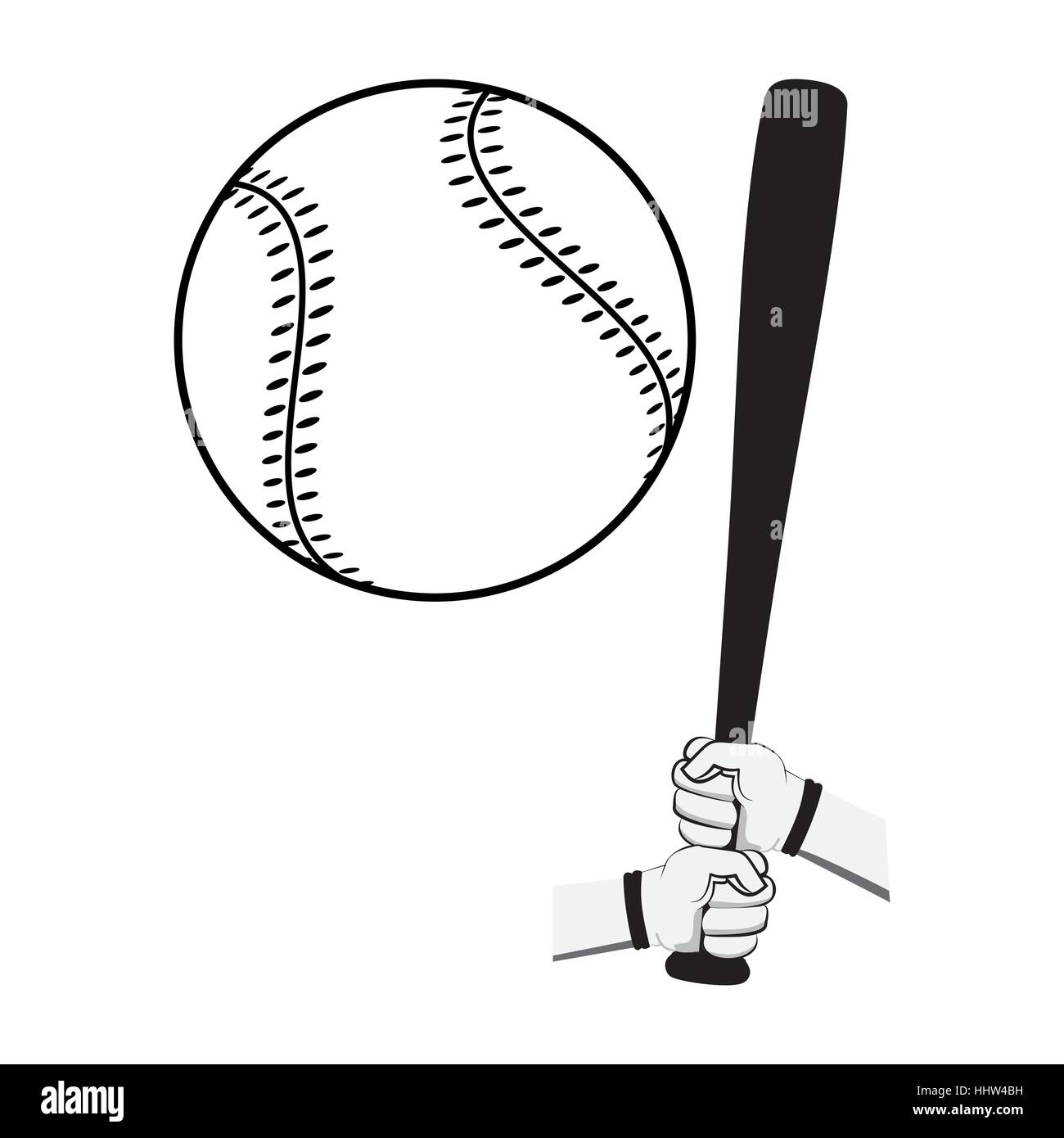 Hands holding baseball bat and big ball. Isolated on white background ...