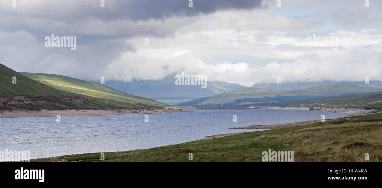Water storage reservoir and Aultguish Dam, Highland region, Scotland ...